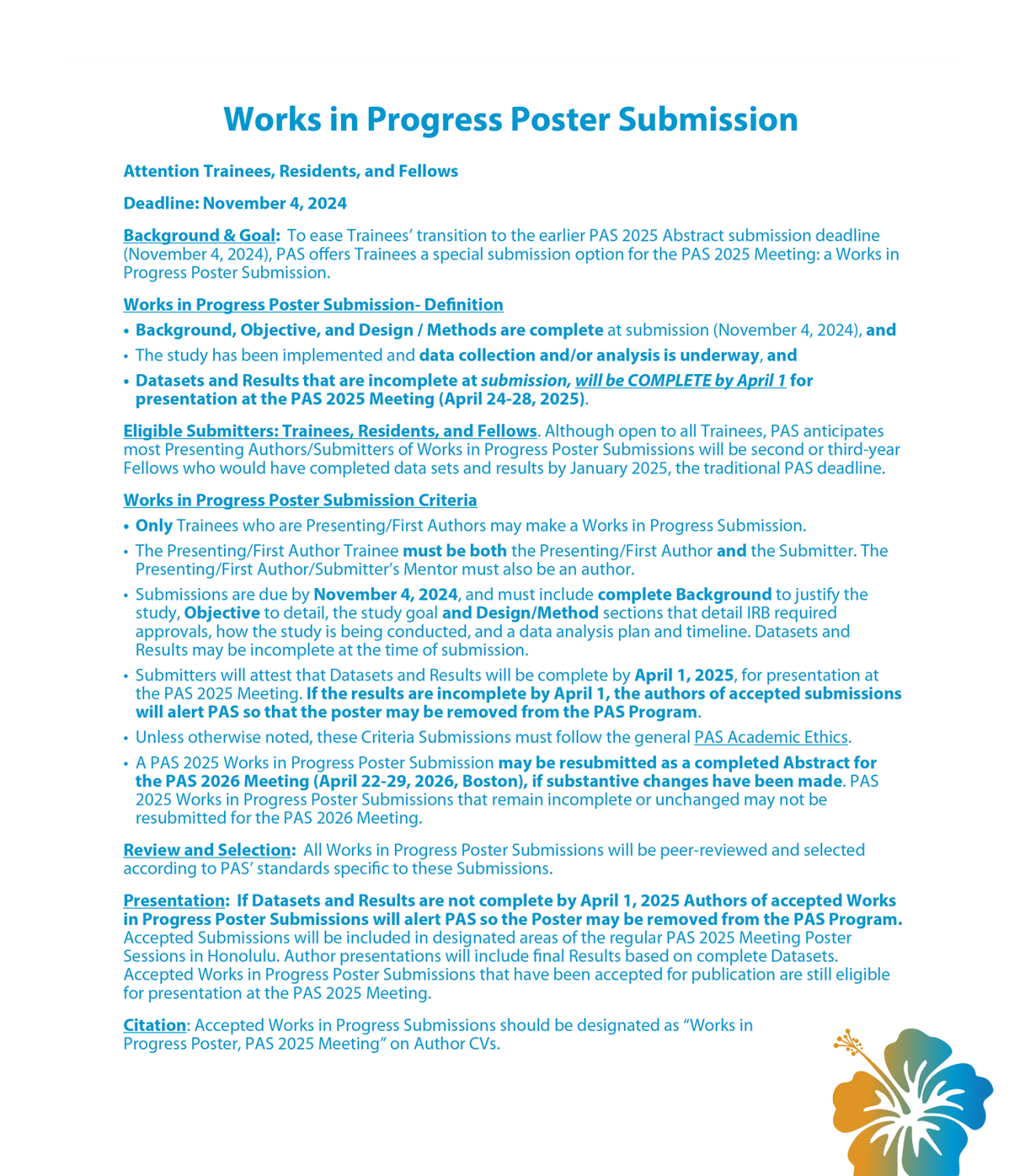 WORKS IN PROGRESS POSTER – PAS Meeting